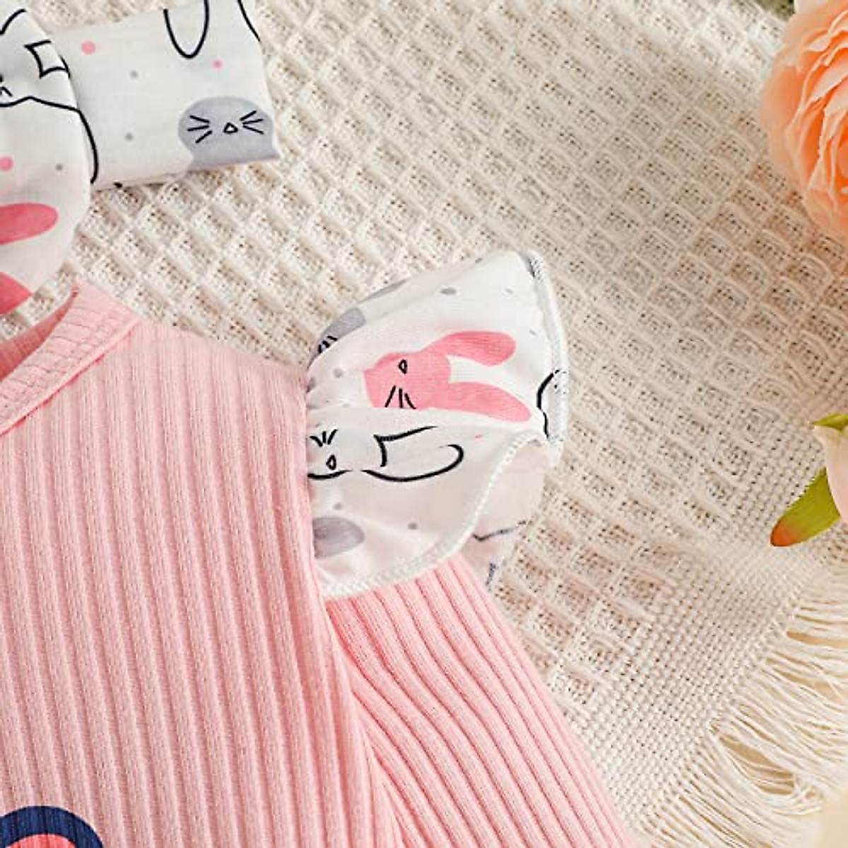 ZIMBRO Baby Girl Easter Outfit Bunny Print Romper My 1st/First Easter Letter Jumpsuit Long Sleeve Bodysuit Headband (Pink,0-3 Months)