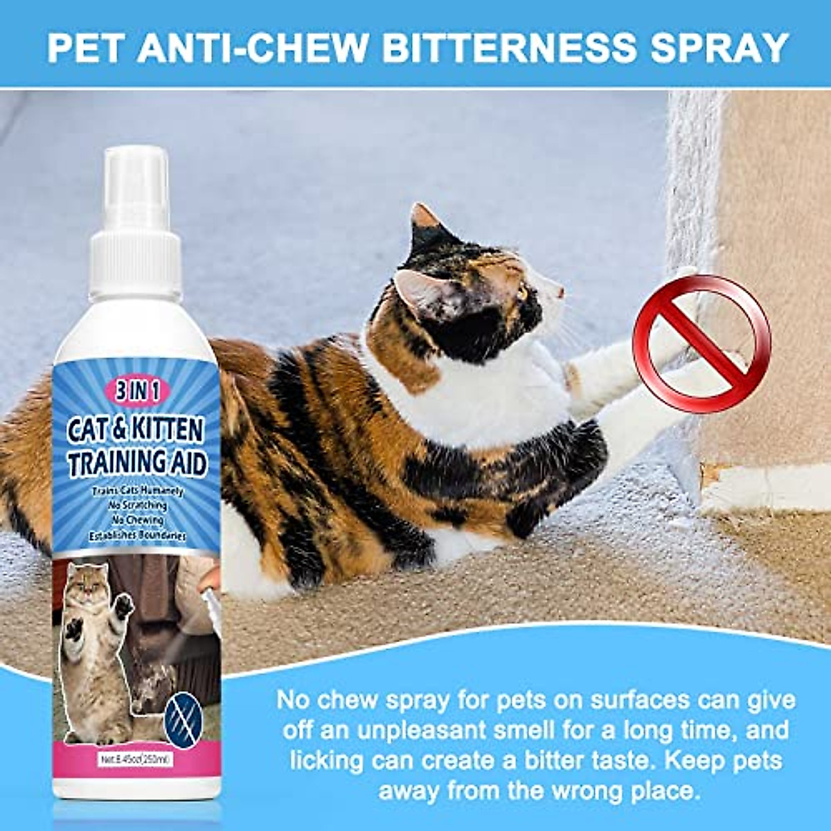 TUIOOE Cat Spray Deterrent 250ml/8.45OZ, Cat Repellent Outdoor for Cat & Dog - Anti-Scratching & Biting, Protect Furniture, Floor & Plants & Safe for Pets, Stay Away from Restricted Areas