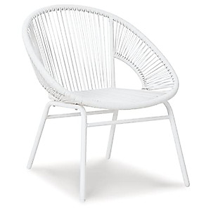 Signature Design by Ashley Mandarin Cape Casual All-weather Resin Wicker Outdoor Chairs with Table Set, Set of 3, White