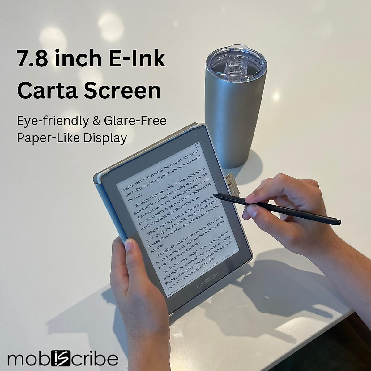 MobiScribe Wave - Black & White | 7.8" 64GB Waterproof E-Book Reader for Reading, Writing & Sketching | Glare-Free Paper-Like Display | Bluetooth Enabled | Includes Stylus only | No Cover