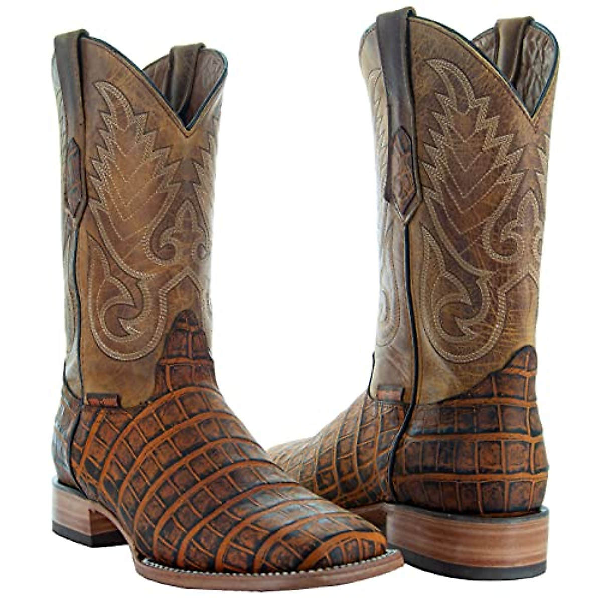 Soto Boots Mens American Gator Belly Print Boots H50035 (Tan,12)