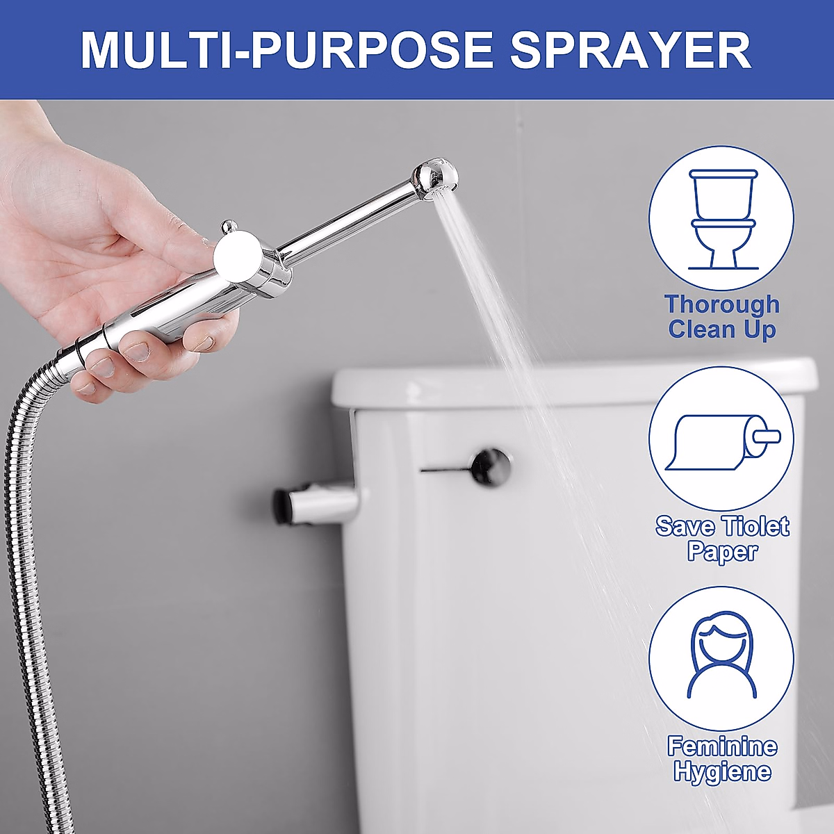 Greenspring Chrome Handheld Bidet Sprayer for Toilet with Bidet Hose Brass Cloth Diaper Sprayer Bathroom Toilet Sprayer Attachment for Feminine Wash, Wall Mount or Toilet Mount
