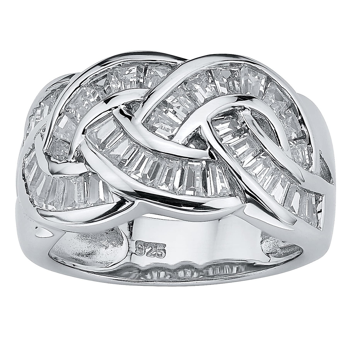 PalmBeach Platinum-plated Sterling Silver Baguette Cubic Zirconia Channel Crossover Ring Sizes 5-10 Size 8