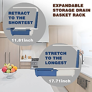 Tmnoa Telescopic Sink Storage Rack,Adjustable Length 2-in-1 Sink Storage Rack Holder Drain Rack for Kitchen Sponge and Soap Expandable Storage Drain Basket for Home Kitchen (Blue)