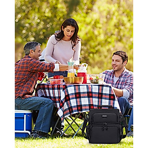 Artelaris Lunch Bag for Men Women, Dual Compartment Insulated Lunch Bag, Large Double Deck Leakproof Cooler Tote Bag with Side Pockets & Shoulder Strap Lunch Box for Picnic Work Camping Fishing