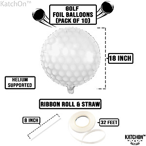 KatchOn, 10 Pcs Golf Balloons for Birthday Party - 18 Inch | Foil Golf Ball Balloons for Golf Party Decorations, Hole In One Birthday Decorations | Golf Party Supplies, Golf Birthday Party Decorations