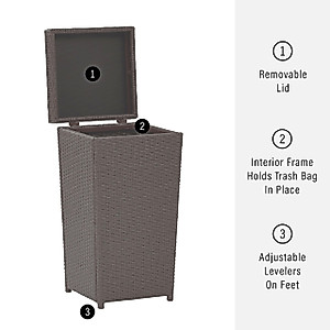 Crosley Furniture Palm Harbor Resin Wicker Outdoor Trash Can With Lid for Backyard, Patio, Deck, Balcony, Brown