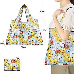 KINGMAS Reusable Grocery Bags, Eco-Friendly Folding Tote Shopping Bag fits in Pocket, Washable Waterproof Nylon Pouch Bags (6 Pack Multicolor, Pack of 6)