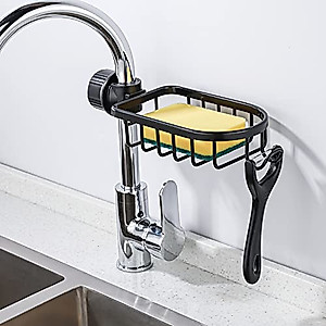 DBlosp Sponge Holder Faucet Kitchen Sink Organizer,Sink Sponge Holder,Aluminium Detachable Storage Rack for Kitchen Sinks and Bathroom Organization(Black)