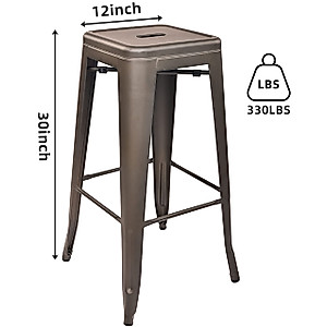 Elevon 30 Inches Metal Bar Stools High Backless Stools Indoor Outdoor Stackable Kitchen Stools, Gun, Set of 4