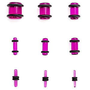 NASAMA 64Pcs Acrylic Gauge Kit Spiral Tapers Tunnels Plugs 14G-00G Ear Gauge Stretching Kit (Purple)