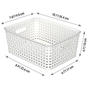 Woven Plastic Storage Basket, 6 Pack White Weave Bins Organizer, 10.1" x 7.55" x 4.1"