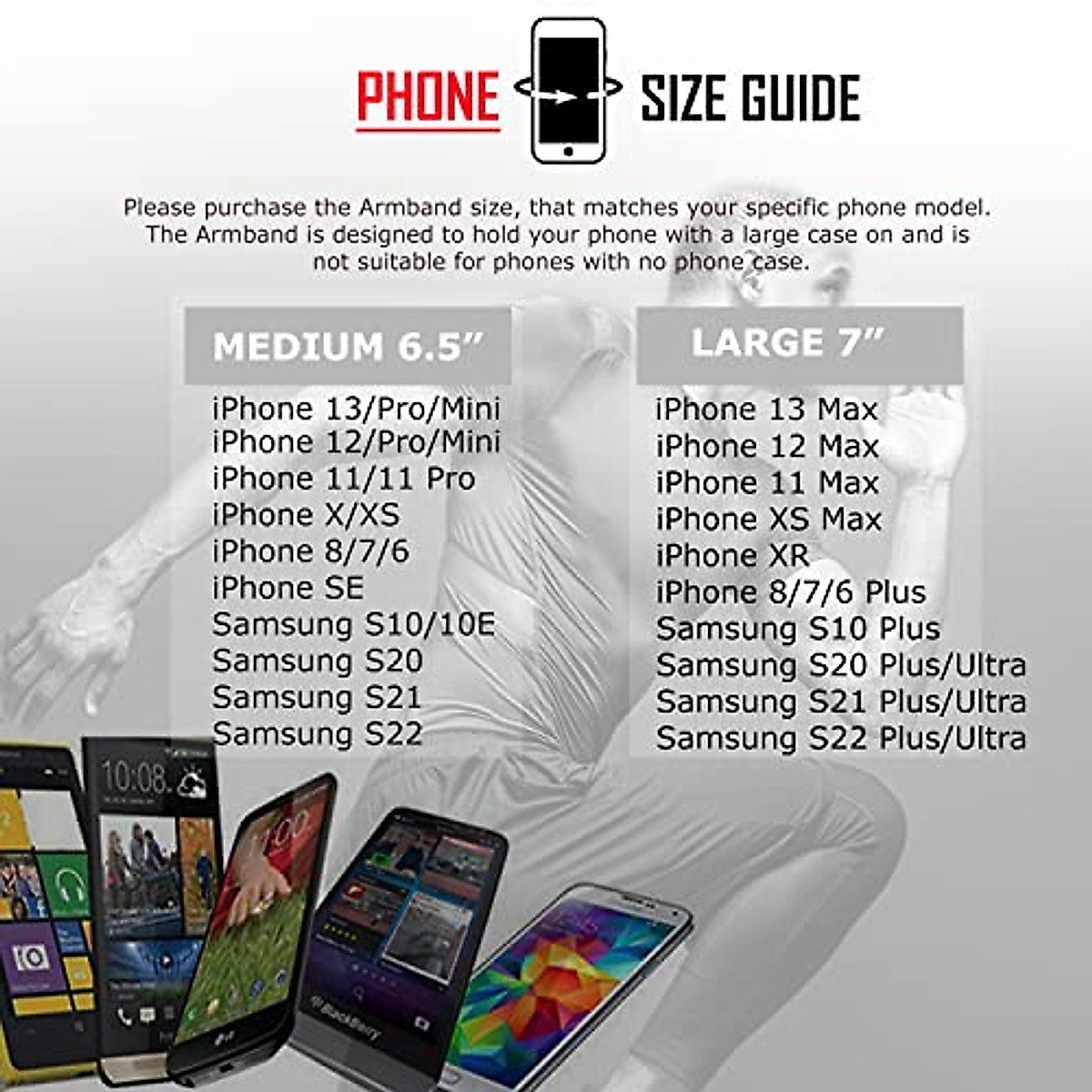 RevereSport Waterproof Running Armband for Phone with Case On (Otterbox, Lifeproof). Sports Phone Holder for iPhone 14/13/12/11/8/XR/Max/Plus/Pro & Samsung S23/S22/S21/S20/S10/Ultra & More