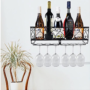 KNC Wall Mounted Wine Rack, Metal Bottle & Glass Holder with Hanging Stemware Glasses, Kitchen,Restaurant Living Room Décor,Storage Rack (Large (50cm/19.68in))
