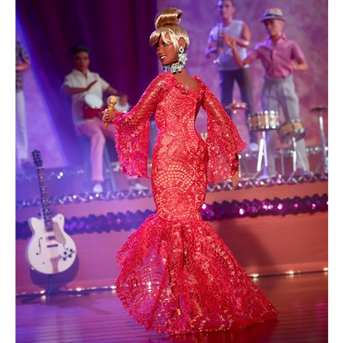 Barbie Inspiring Women Doll, Celia Cruz Queen of Salsa in Red Lace Dress with Golden Microphone, Collectible with Doll Stand & Certificate of Authenticity