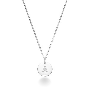 Miabella 925 Sterling Silver or 18K Yellow Gold Over Silver Round Initial Pendant Necklace for Women 18 to 20 Inch Chain, Dainty Letter Necklace Made in Italy (A, sterling silver)