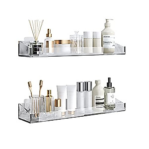INCHAN Acrylic Bathroom Shelf, Sticky Shower Organizer, Storage Shelf Extra Thick Acrylic Shower Shelf, Acrylic Shelf Clear Display Shelf, 15.7 Inch Drill Free All Mount, 2 Pack