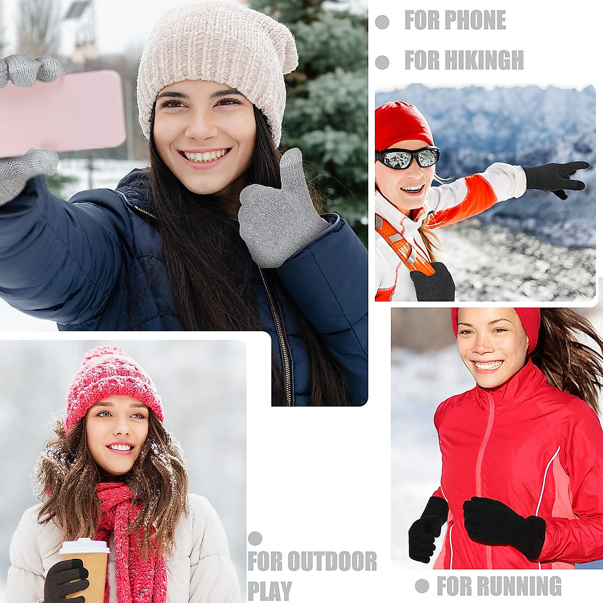 4 Pairs Knit Long Touchscreen Gloves Thermal Gloves Anti-slip Hand Warming Gloves Arm Warmers with Fingers Elastic Men Women Knit Gloves Soft Thermal Texting Gloves