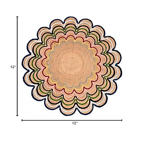 Generic 4X4, 5X5, 6X6,Feet Natural Jute Scallop Round Rug, Floor Scalloped Edge Rug Braided Boho Eco Large Circular Handmade Area Rugs (Natural, 5X5 Ft Round Rug)