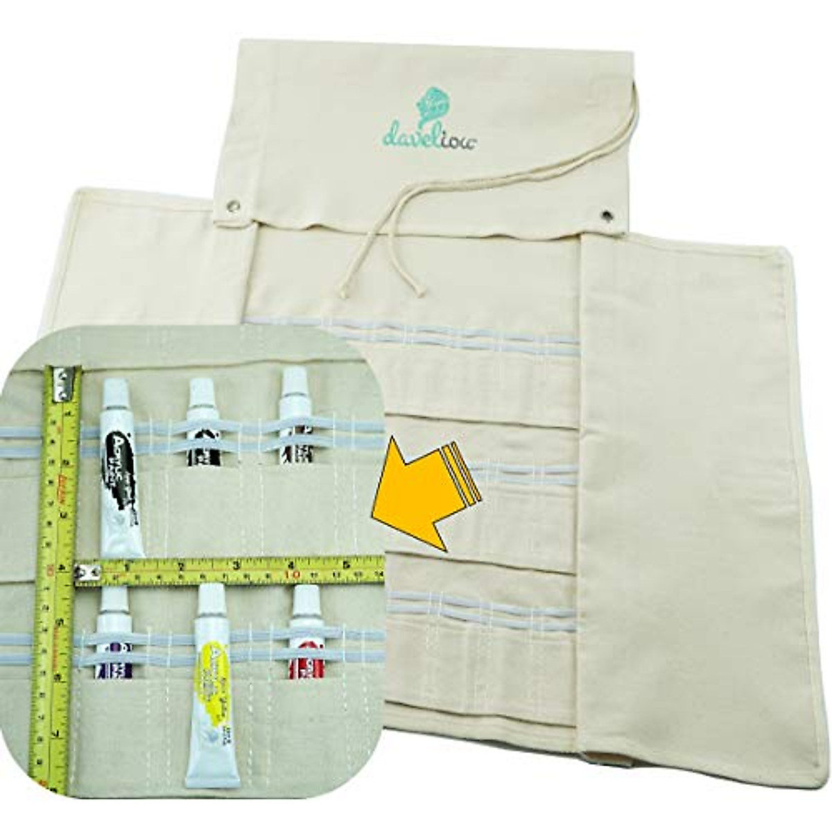 Daveliou Paint Organizer with 24 Slots, Roll Up and Tie Closed for Storage or Travel, Premium Canvas Paint Organizers and Storage for 0.41 fl oz (12mL) Oil and Acrylic Paint Tubes