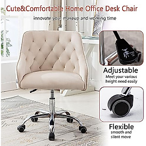 HomVent Swivel Chair w/Upholstered Armrests,Wide Seat Leisure Office Chair w/Tufted Shell Back Velvet Computer Chair w/Golden Base Task Chair w/Height Adjustment Design for Home Reception Room