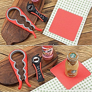 Jar Opener and Bottle Opener with Silicone Jar Gripper to Remove Stubborn Lids, Pull Tabs and Bottles-Designed for Weak Hands,Seniors, Arthritis (Red)