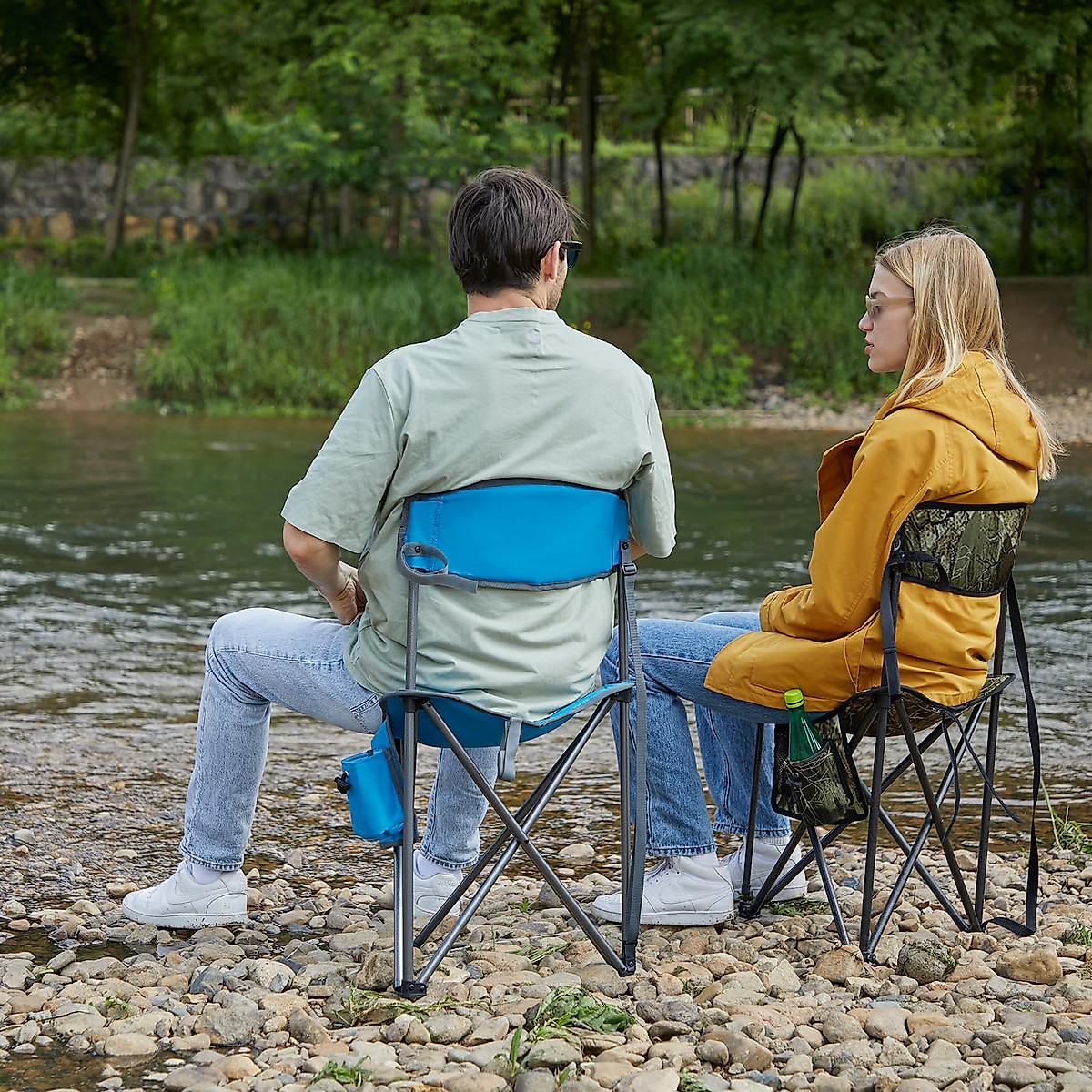 PORTAL Extra Large Quick Folding Tripod Stool with Backrest Fishing Camping Chair with Carry Strap (Camo)
