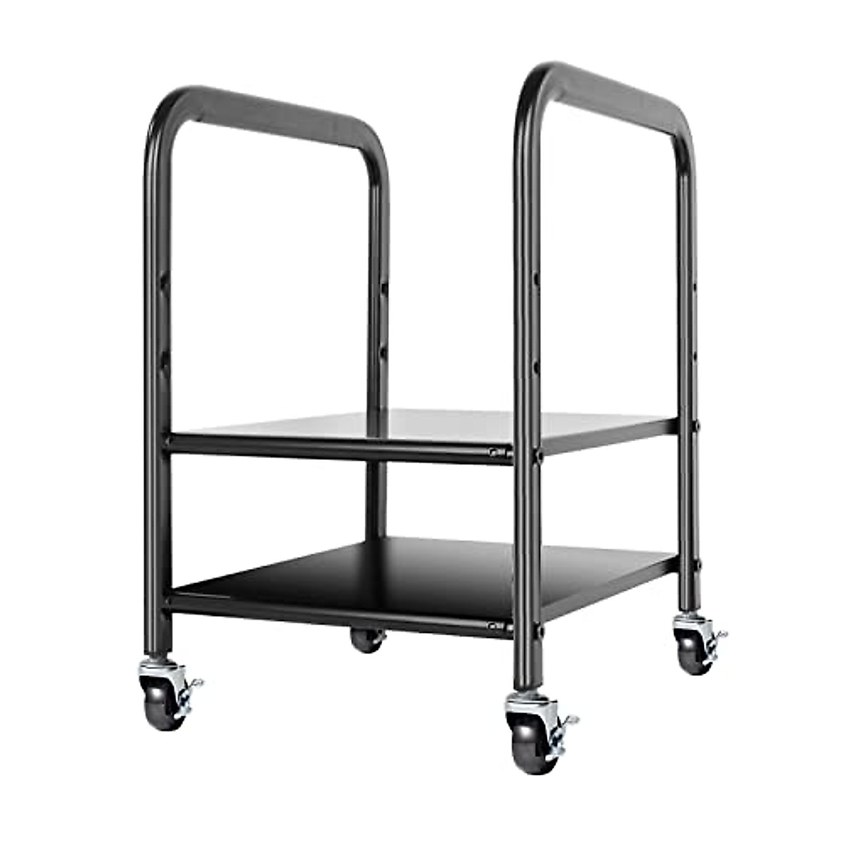 Computer Tower Stand CPU Tower Cart, 360Tronics Adjustable Desktop ATX-Case Cart 2-Tier PC Floor Stand, Mobile Rolling CPU Holder with 360°Locking Caster Wheels for Office Home (Black)