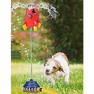 HCFJEH Outdoor Water Sprinkler for Kids and Toddlers - Backyard Red Shake Spinning Water Spray Rocket Toy for Summer Splashing Fun for 3 4 5 6 7 8 Year Old Boys Girls Gift…