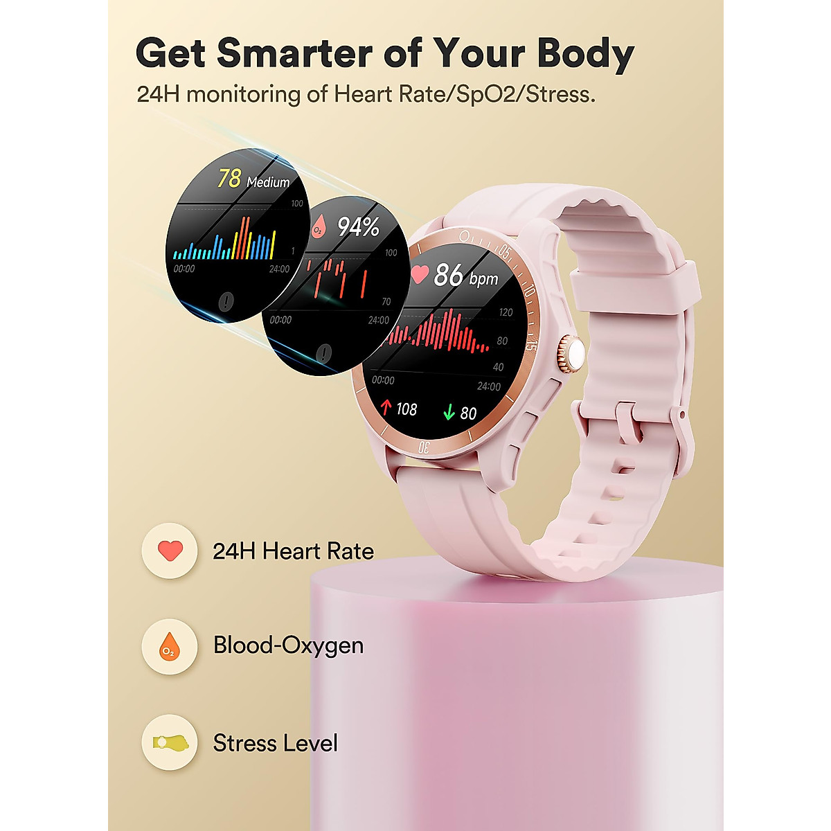 Quican Fitness Smart Watch for Women, iOS Android Compatible Bluetooth Watch, Activity Tracker with Heart Rate/Sleep Monitor/Calorie Counter, Reloj Inteligente Support 100 Sports, IP68 Waterproof