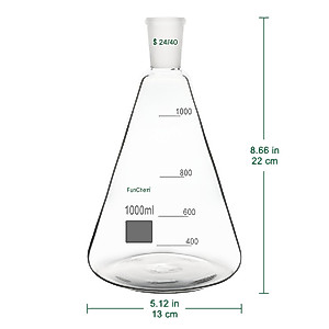 FunChem 24/40 Glass Erlenmeyer Flask, Borosilicate Glass Graduated Laboratory Flask with 24/40 Standard Taper Outer Joint, 1000 ml