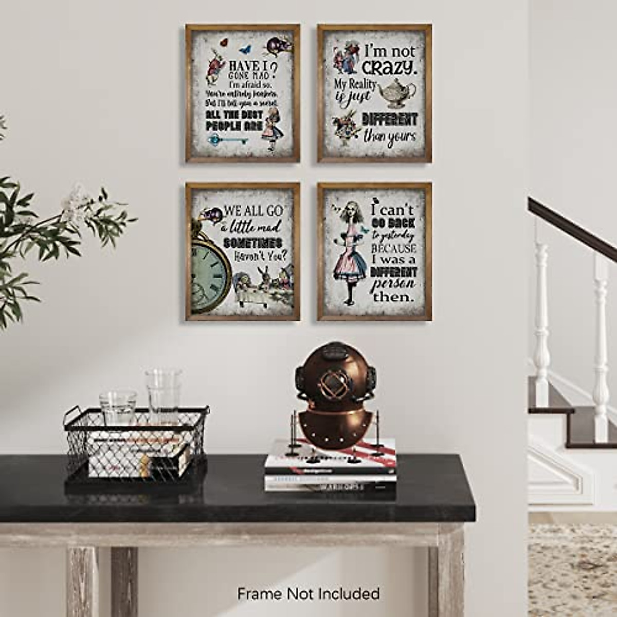 Alice in Wonderland Wall Art Decor - Alice Inspirational Saying Quotes Poster Prints Room Decor, Motivational Wall Art for Alice Fans, Self Affirmation Gift for Women Teen Girl Cheshire Cat Mad Hatter