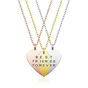BOPREINA 3pcs Personalized Best Friends Forever BFF Necklace Stainless Steel Engraved Puzzle Heart Friendship Pendant Custom Name Matching Heart Necklaces Gift Set