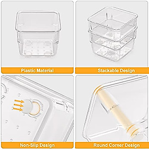 SMARTAKE 13-Piece Drawer Organizers with Non-Slip Silicone Pads, 5-Size Desk Drawer Organizer Trays Storage Tray for Makeup, Jewelries, Utensils in Bedroom Dresser, Office and Kitchen, Clear