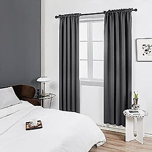 Deconovo Blackout Curtains Panels for Bedroom, Energy Saving Rod Pocket Living Room Curtains, Grey Black Out Curtains 63 Inch Long 2 Panels Burg - 42W x 63L Inch, Dark Grey,