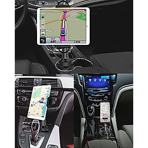 APPS2Car Solid Cup Holder Tablet Mount for Car, Adjustable Height iPad Car Mount for Truck Low Profile Road Trip Essentials Compatible with 4.7-13" iPad Pro Air Mini, Fire, iPhone, Cell Phone - Black