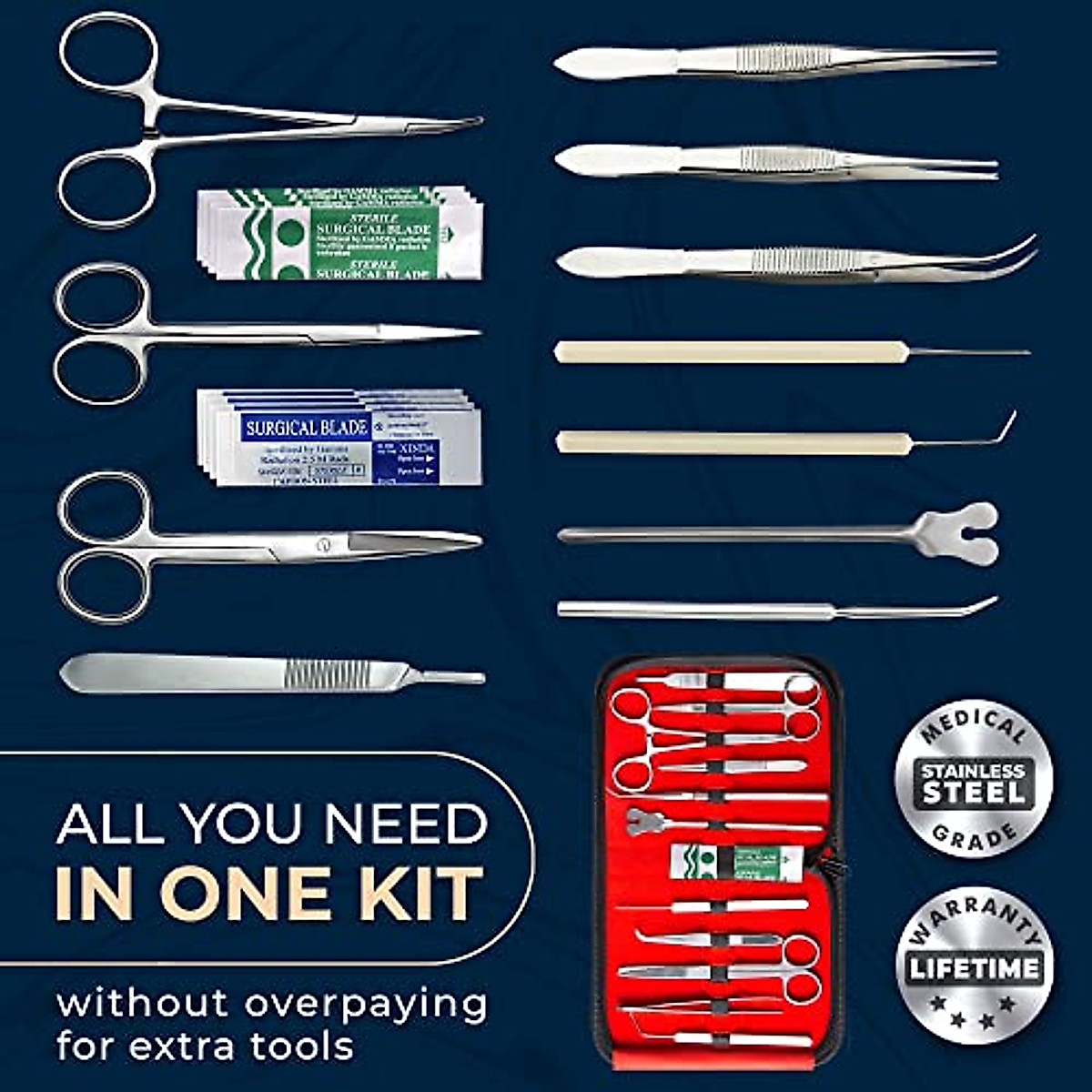Advanced Dissection Kit Biology Lab Anatomy Dissecting Set with Stainless Steel Scalpel Knife Handle Blades for Medical Students and Veterinary by InstaSkincare (20 Pcs)