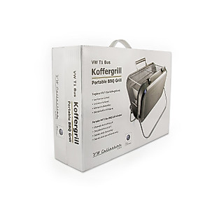 BRISA VW Collection - Volkswagen Portable Suitcase Grill with Grill Grate, Charcoal Catcher & Stainless Steel Handle in T1 Bus Design (Silhouette/Silver)