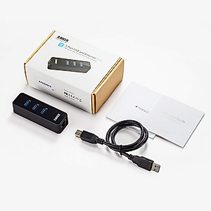 Anker 3-Port USB 3.0 HUB with 10/100/1000 Gigabit Ethernet Converter (3 USB 3.0 Ports, A RJ45 Gigabit Ethernet Port, Support Windows XP, Vista, Win7/8 (32/64 bit), Mac OS 10.6 and above, Linux) Black
