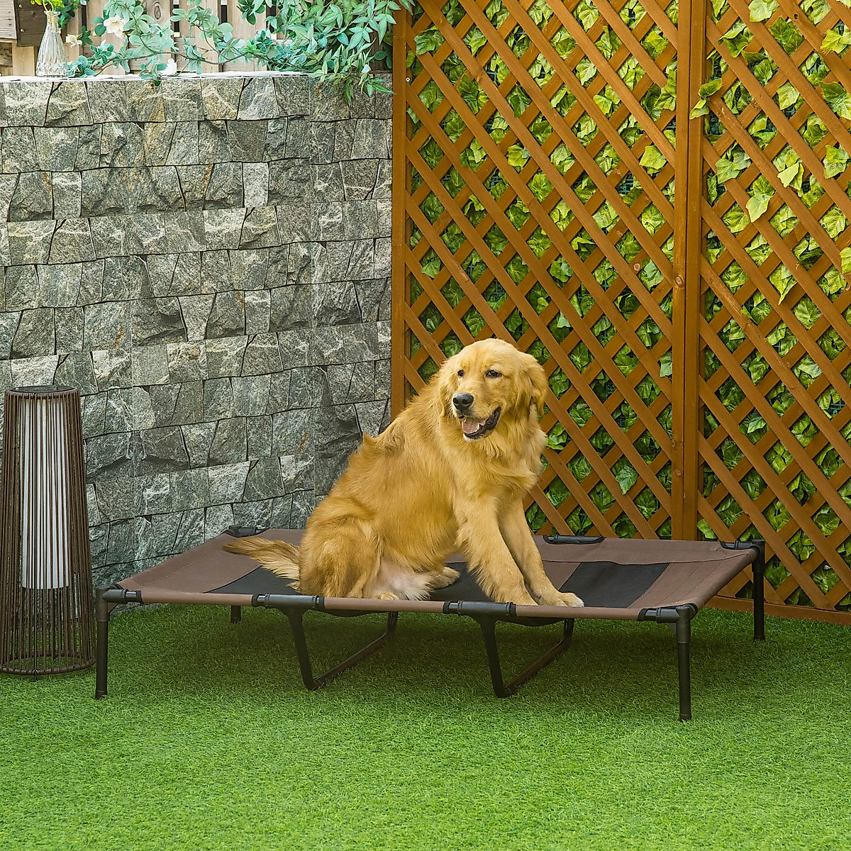 PawHut 48" x 36" Elevated Breathable Dog Bed Portable Pet Cot w/Carry Bag Metal Frame Breathable Mesh Indoor and Outdoor Tan