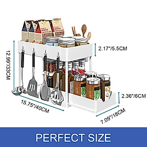 Sliding Under Sink Organizer, Kitchen Cabinet Sink Organizer, Multifunctional Under Sink Shelf Rack Organizer with 2 Cups & 4 Hooks for Bathroom Kitchen(White)