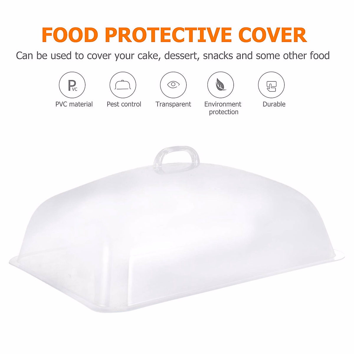 BESTonZON Plastic Cake Dome Cover Rectangular Clear Desert Cloche Display Cake Plate Serving Platter Cheese Cloche Dome Food Cover for Bread Dessert Snack 38.5X29CM