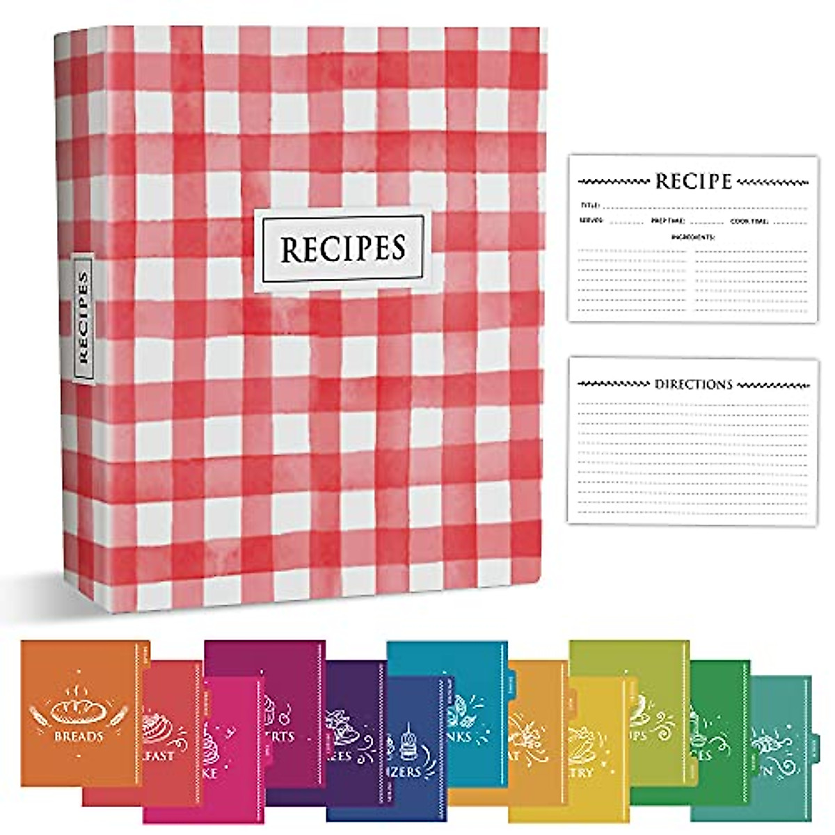 3 Ring Binder Set Plaid, Recipe Notebook with 50 Recipe Cards 4x6, Recipe Organizer Full Page Dividers and Plastic Page Covers, Recipe Book for Own Recipes Binder, Recipe Binder Kit