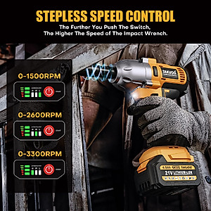 Takuoo Cordless 1/2 inch Brushless Impact Wrench, Max Torque (1000N.m) 740Ft-lbs Electric Impact Gun w/2x 4000mAh Battery, Charger & 6 Sockets, Power Impact Driver for Car Home