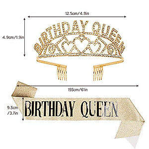 Birthday Crowns for Women, Didder Birthday Queen Rhinestone Tiara & Sash Kit,Birthday Tiaras and Crowns for Women Gold Crown for Girls Birthday Girl Crown 21 Glitter Birthday Sash for Women Gift Party