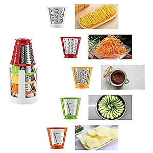 Electric Slicer, ASLATT Electric Cheese Grater for Home Kitchen Use, One-Touch Control Cheese Shredder, Salad Maker Machine for Fruits, Vegetables, Cheese Grater with 5 Attachments, 120V,White