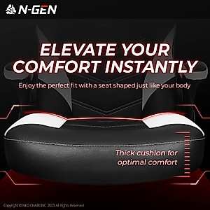 N-GEN Video Gaming Computer Chair Ergonomic Desk Office Chair for Adults with Lumbar Support Flip-Up Arms Adjustable Height Swivel Wheels PU Leather Executive Design for Home and Office (White)