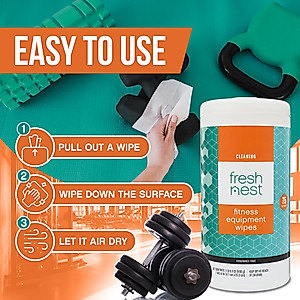 Fresh Nest Fitness Equipment Wipes - Cleaning Wipes for Yoga Mats, Pilates Studios, Gyms, Peloton & Cycle Bikes, Spas - Fragrance-Free Wipes Surface Cleaning for Home, Office, Gym 75-Count