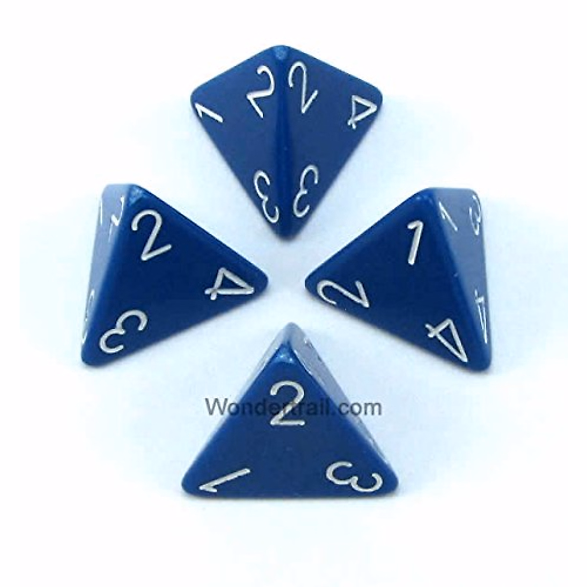 Wondertrail WCXPQ0406E4 Blue Opaque Dice with White Numbers D4 Aprox 16mm (5/8in) Pack of 4 Dice Chessex