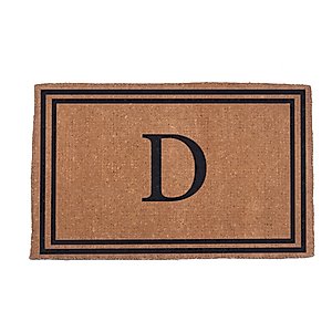 COCO MATS 'N MORE Hand Woven Black Double Bordered Monogrammed Coco Doormat 22" x 36" | Personalized Doormat for Home Entrance | Tough Coir Bristles Scrapes All Dirt | Minimal Shedding
